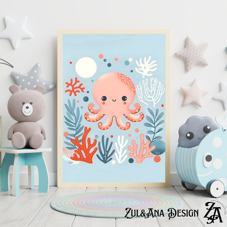 Aquatic Printable Wall Art, 3 Ocean Animals Digital Prints, Under the ...