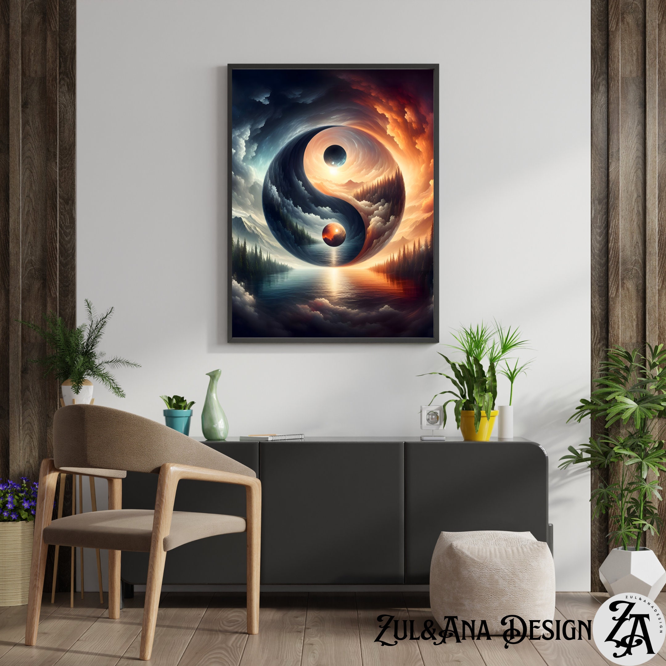 Yin and Yang Abstract Landscape Printable Wall Art, Asian Culture ...