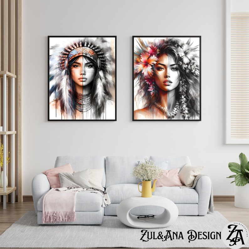 Abstract Woman Portrait Printable Wall Art, Hawaiian and Amerindian ...