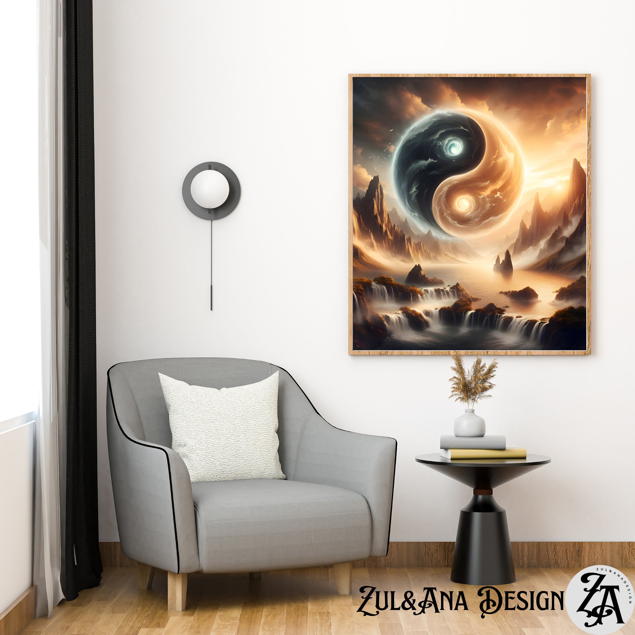 Yin and Yang Abstract Landscape Printable Wall Art, Asian Culture ...