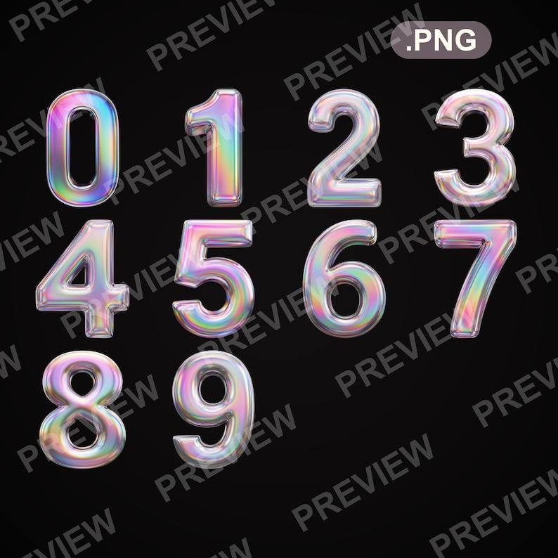 Holographic Rainbow Chrome Alphabet PNG, Iridescent Letters Numbers ...