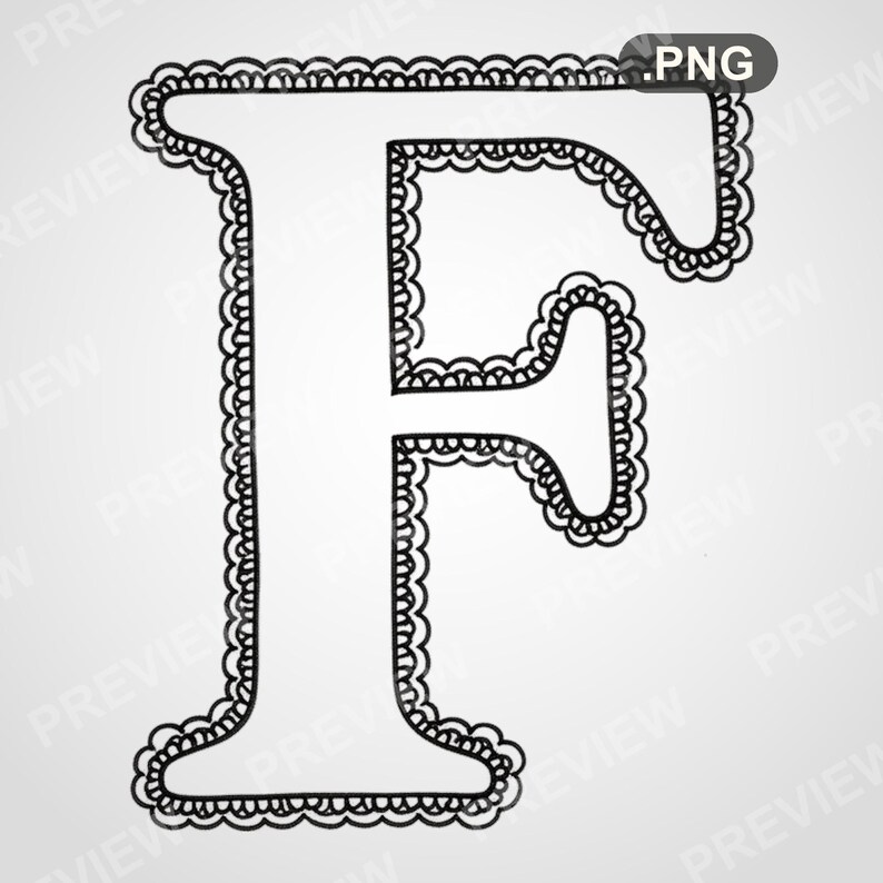 Scalloped Edge Fillable Alphabet Clipart PNG, Decorative Outline Font ...