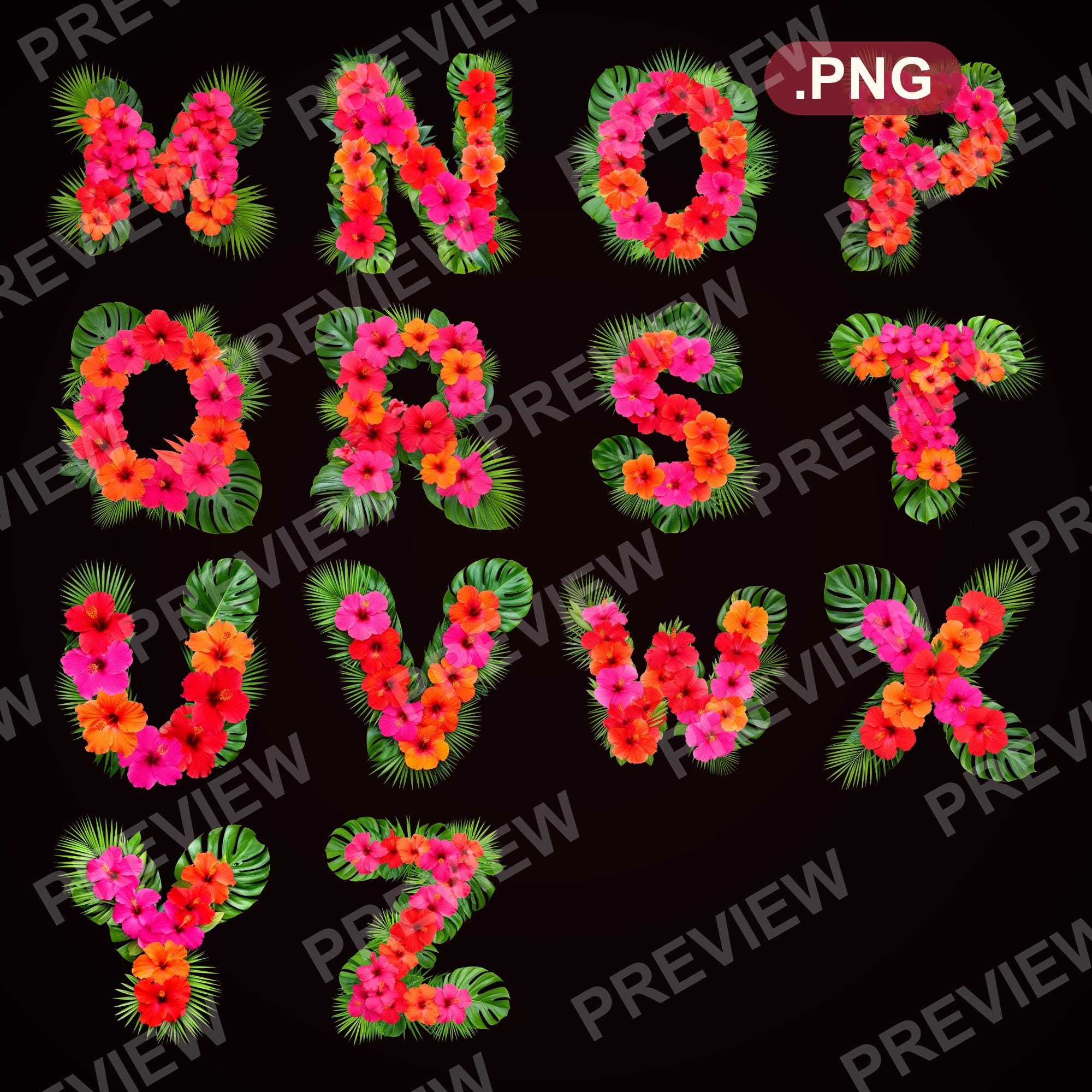 Tropical Hibiscus Alphabet PNG Clipart, Floral Letters Numbers (digital ...