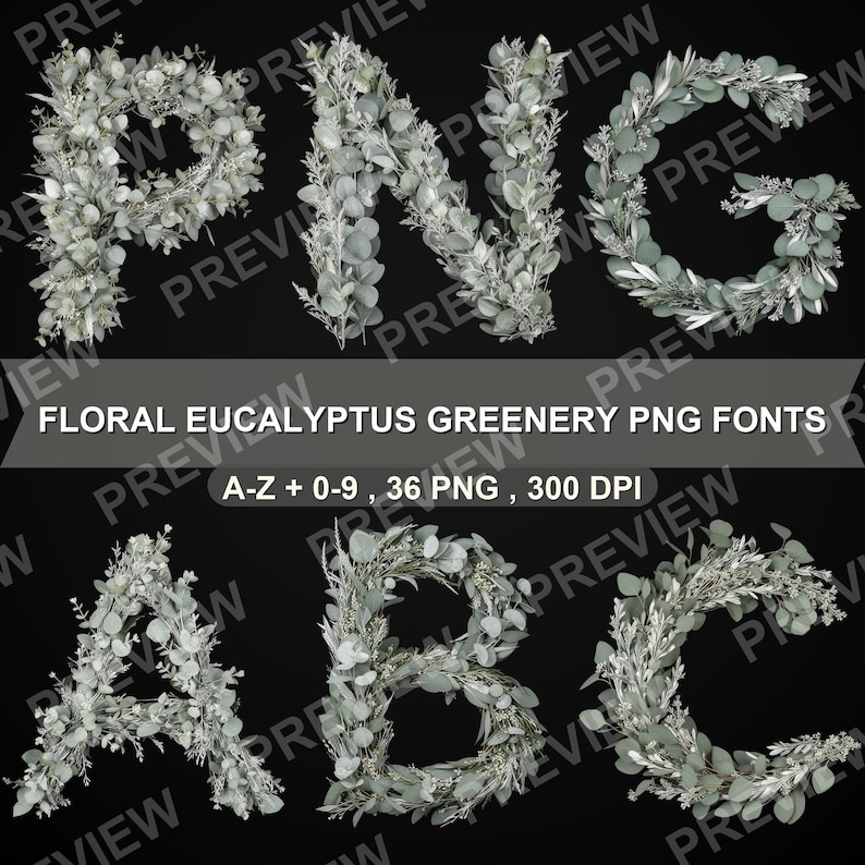 Eucalyptus Greenery Alphabet PNG Clipart, Sage Botanical Letters ...