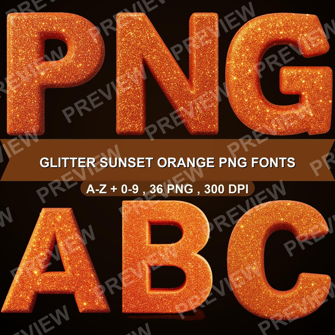Sunset Orange Glitter Alphabet PNG, Fiery Letters Numbers (digital ...