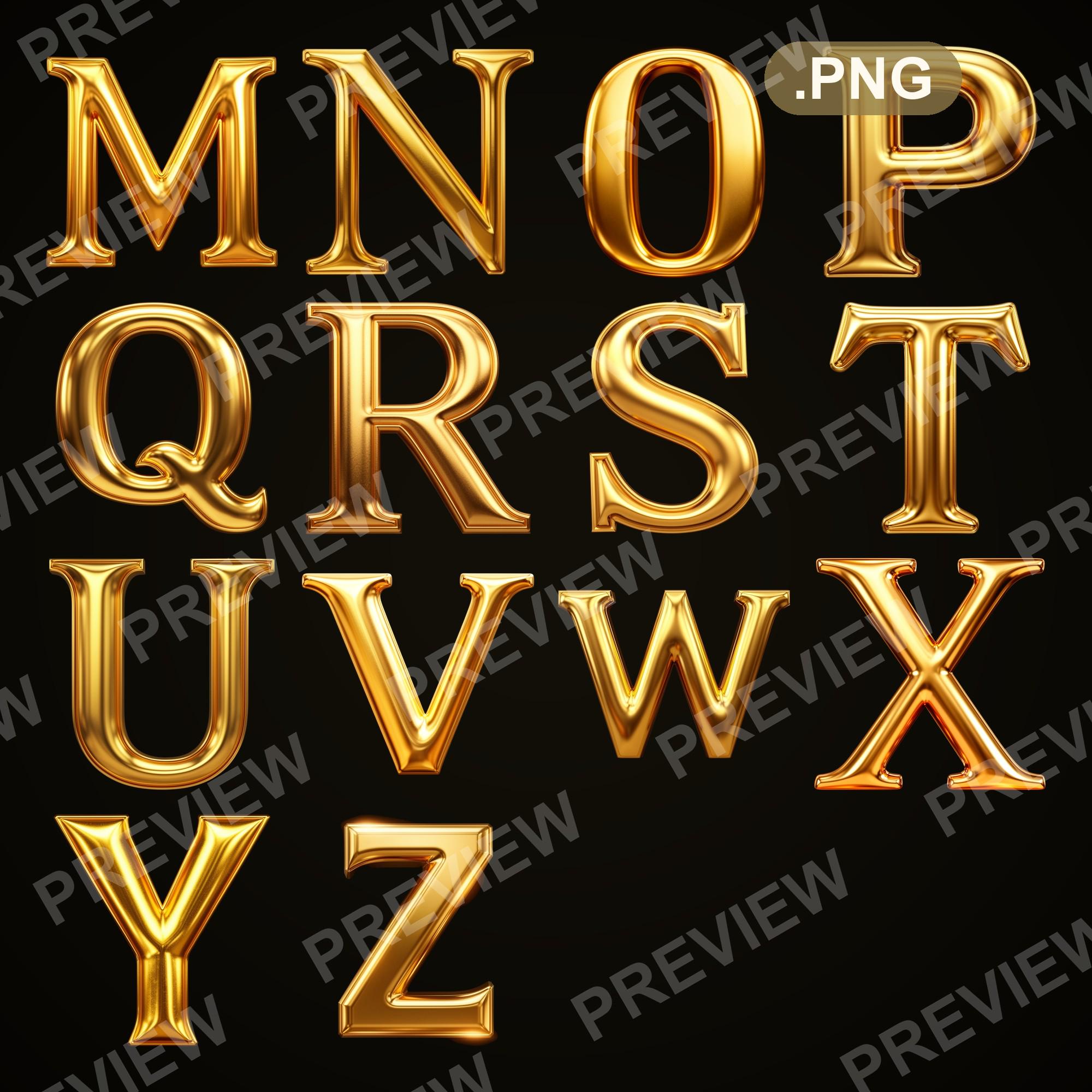 Gold Foil Alphabet Clipart, Luxury Metallic PNG Letters Numbers ...