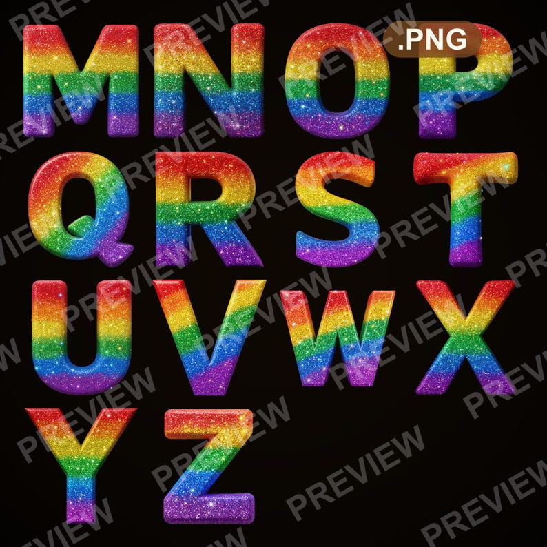 Glitter Rainbow Gradient Alphabet PNG Clipart (A-Z, 0-9) (digital ...