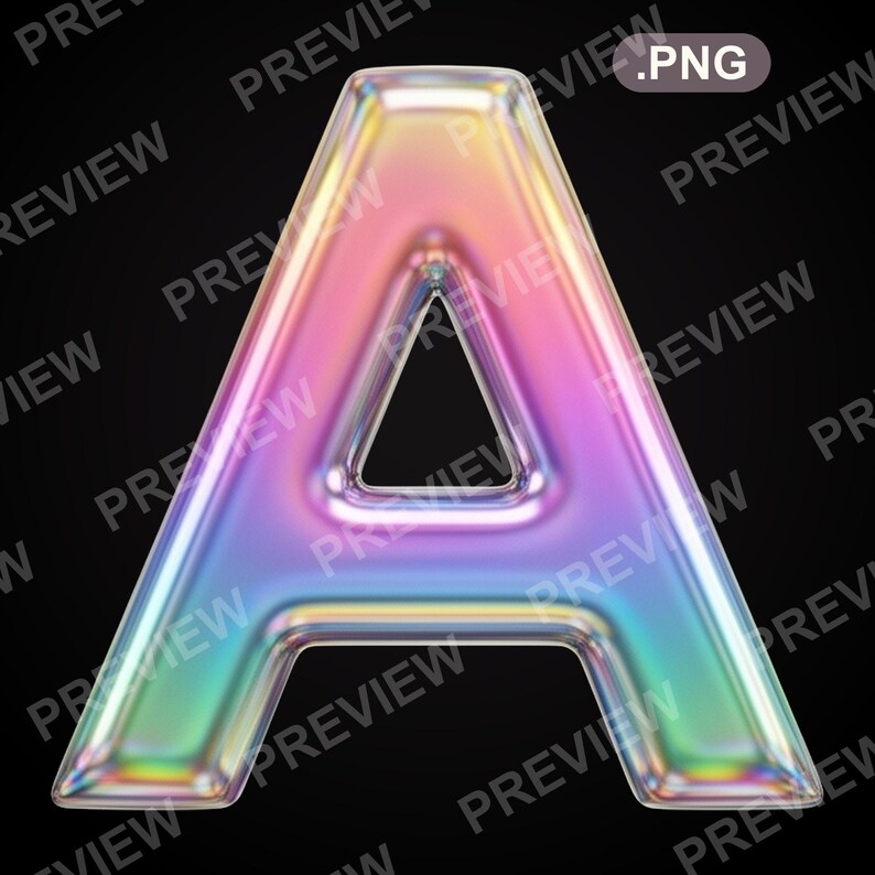 Holographic Rainbow Chrome Alphabet PNG, Iridescent Letters Numbers ...