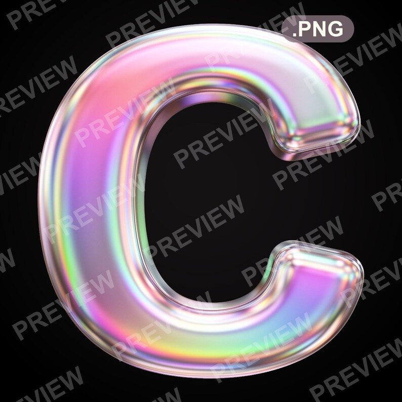 Holographic Rainbow Chrome Alphabet PNG, Iridescent Letters Numbers ...