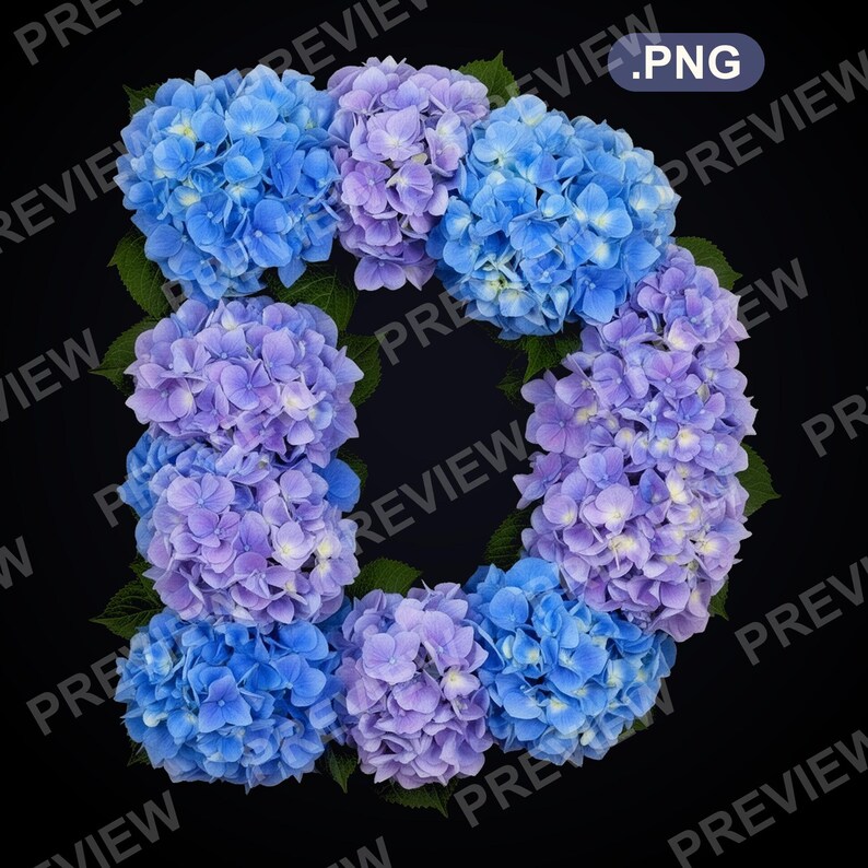 Blue Hydrangea Floral Alphabet PNG Fonts, A-Z + 0-9 (digital Download ...