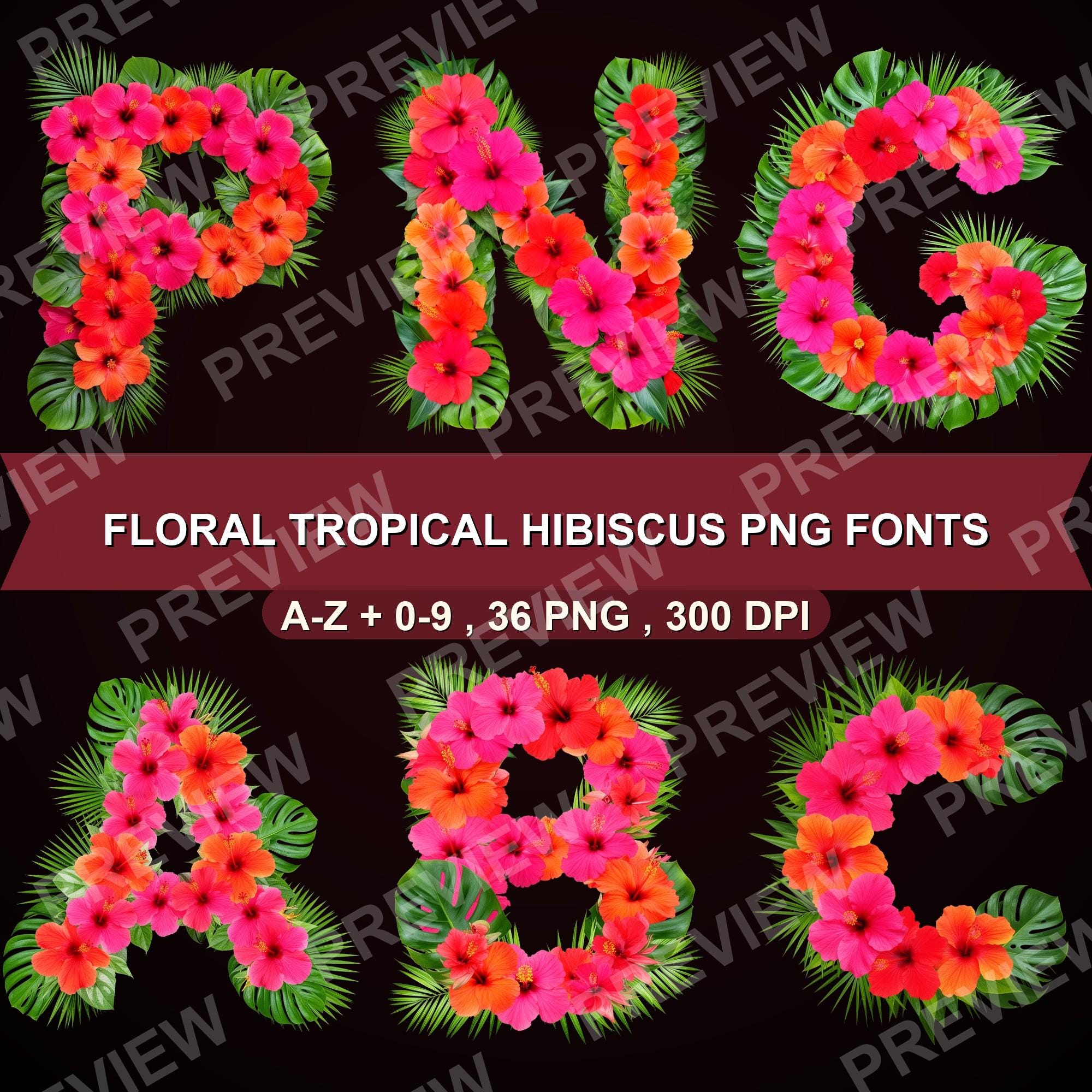 Tropical Hibiscus Alphabet PNG Clipart, Floral Letters Numbers (digital ...