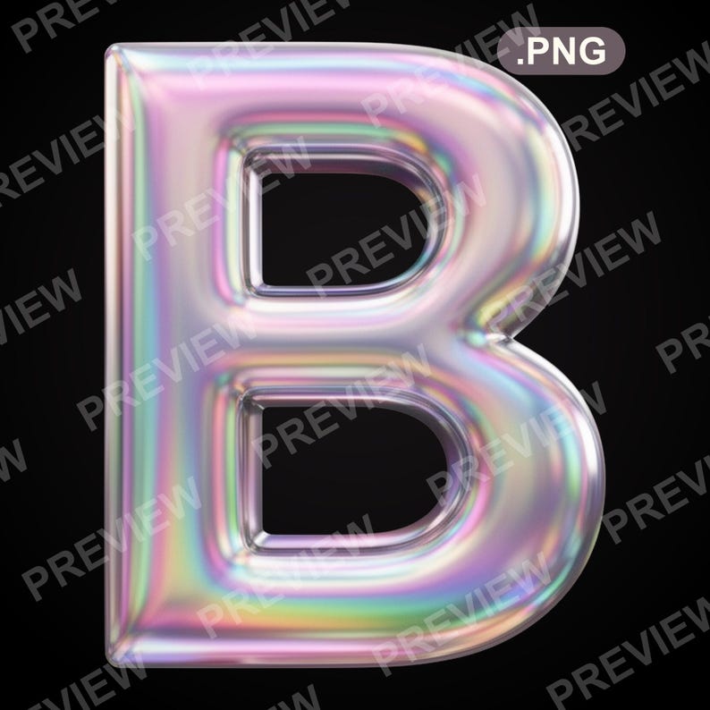 Holographic Rainbow Chrome Alphabet PNG, Iridescent Letters Numbers ...