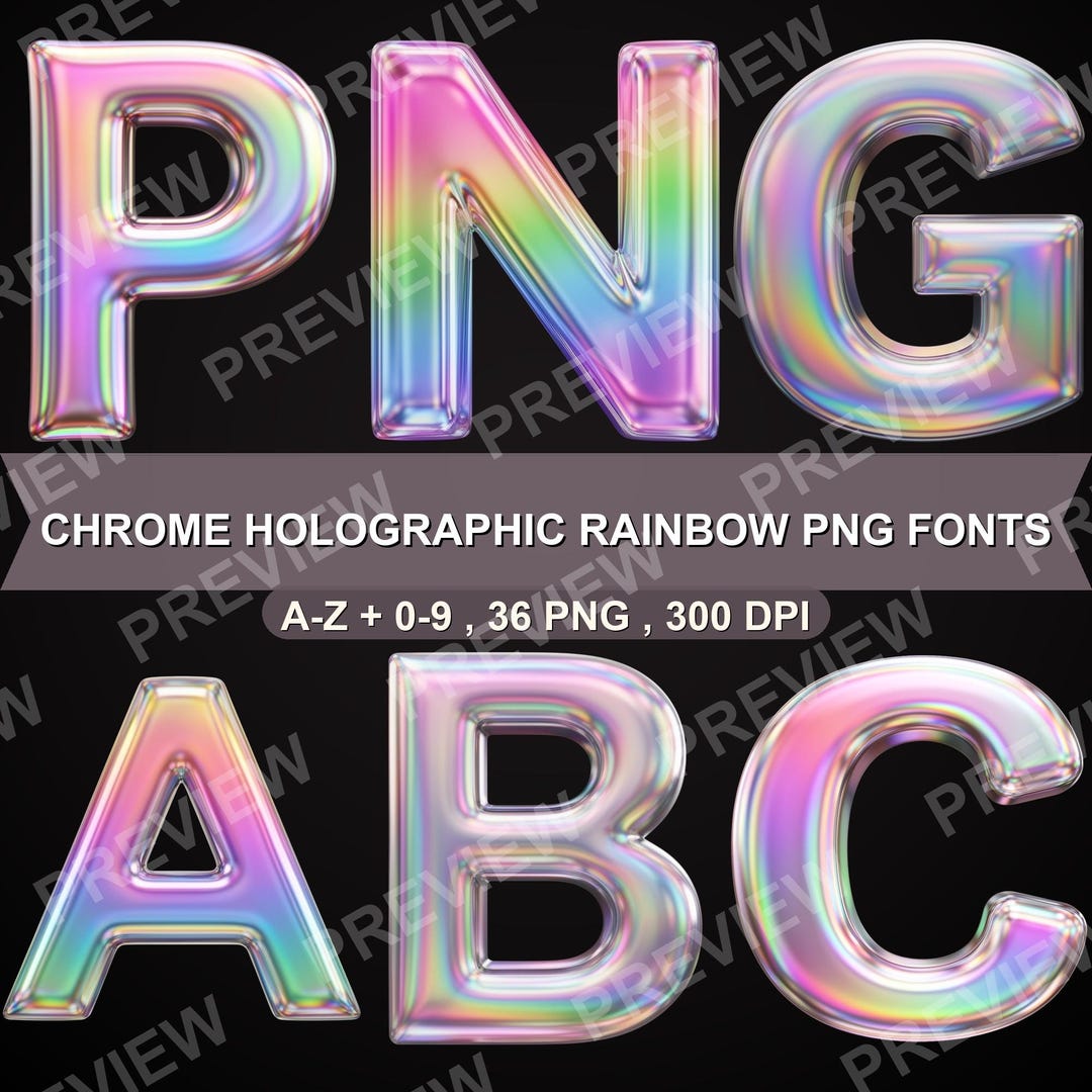Holographic Rainbow Chrome Alphabet PNG, Iridescent Letters Numbers ...