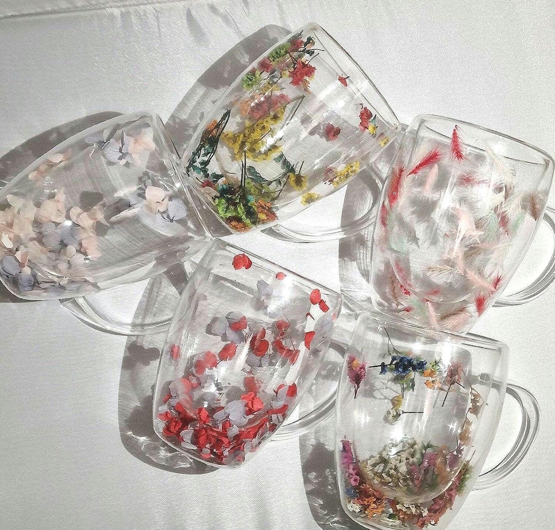 Double Wall Glass Mug Beautiful Dried Flower Valentines Day, Birthday ...