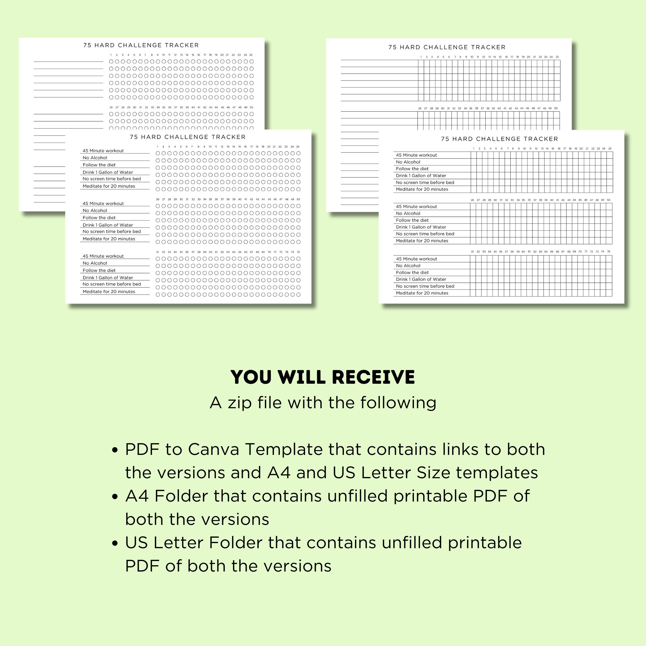 75 Hard Challenge Tracker Printable, Editable 75 Hard Challenge Tracker ...