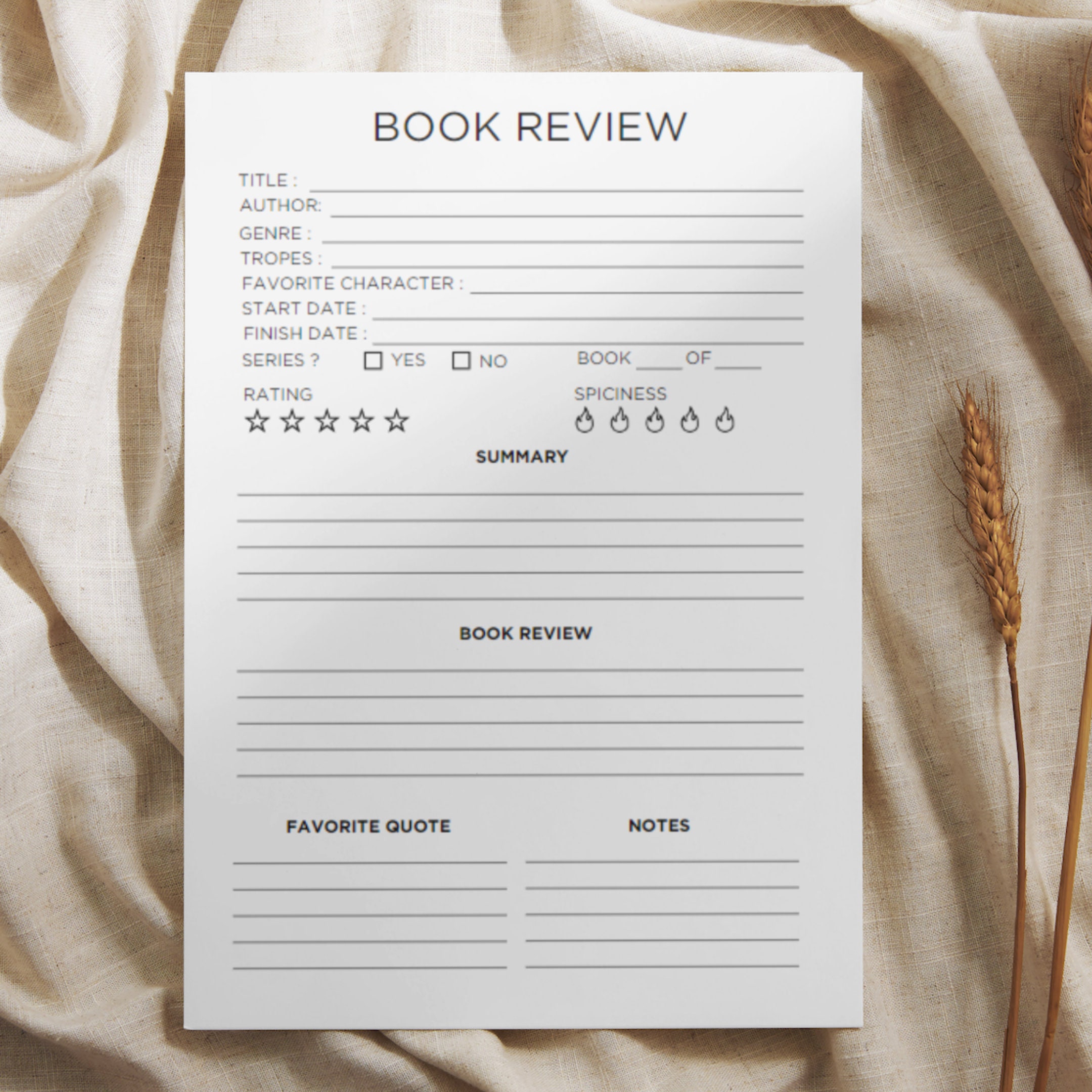 Book Review Template, Book Review Journal Printable, Book Review ...