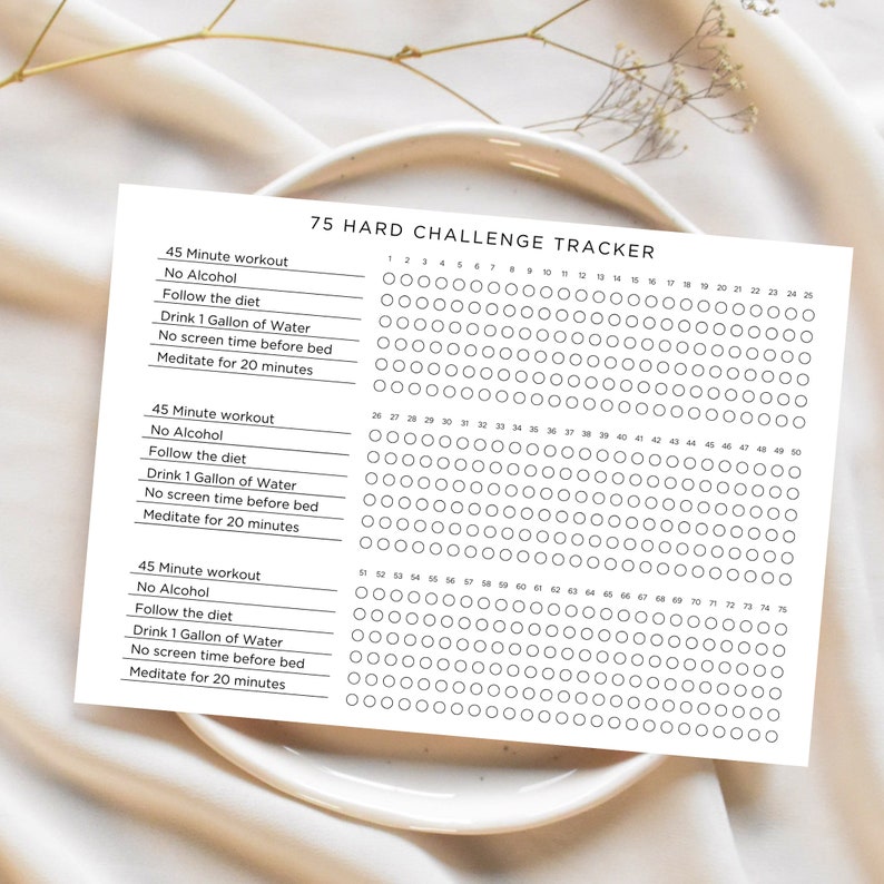 75 Hard Challenge Tracker Printable, Editable 75 Hard Challenge Tracker ...