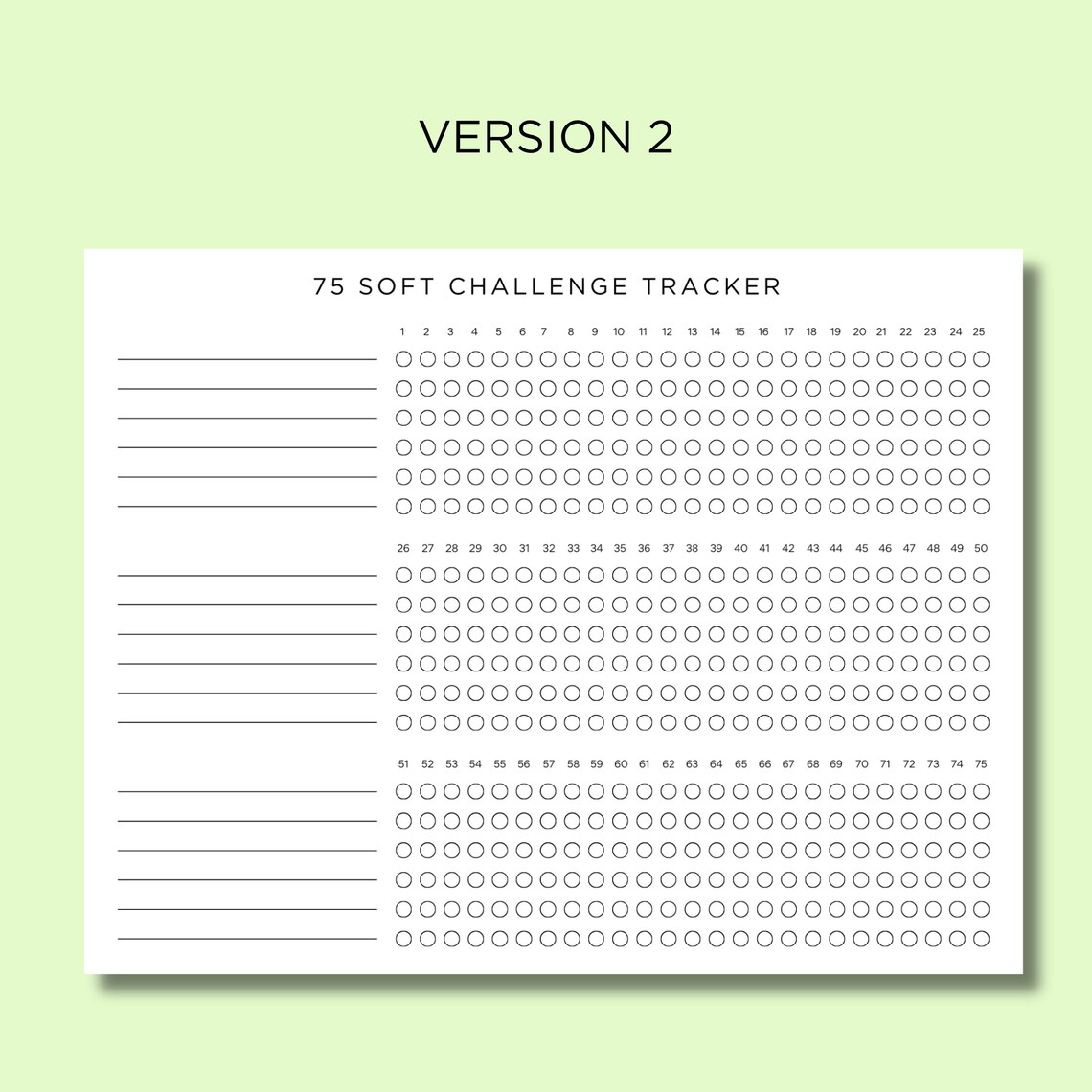 75 Soft Challenge Tracker Printable, Editable 75 Soft Challenge Tracker ...