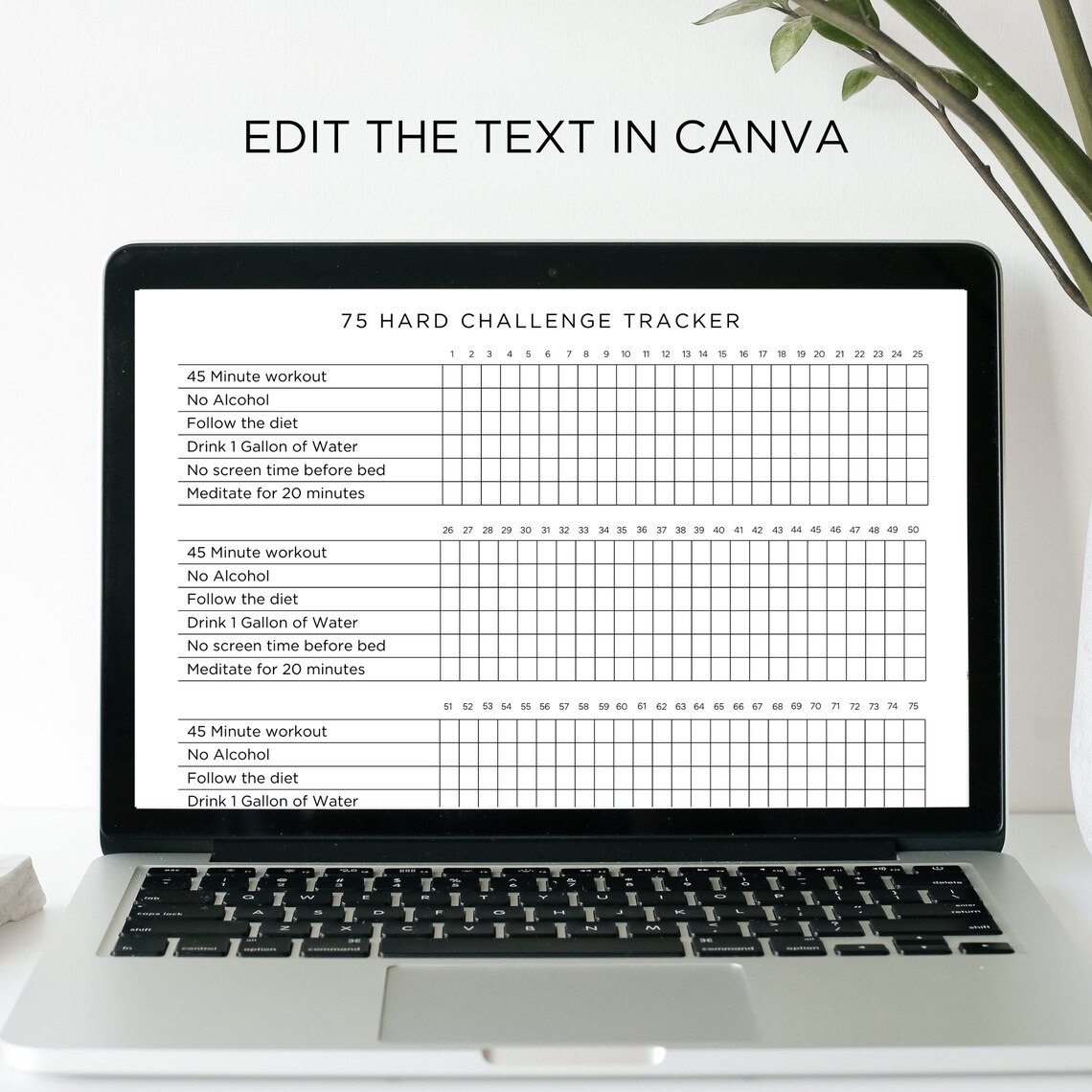 75 Hard Challenge Tracker Printable, Editable 75 Hard Challenge Tracker ...