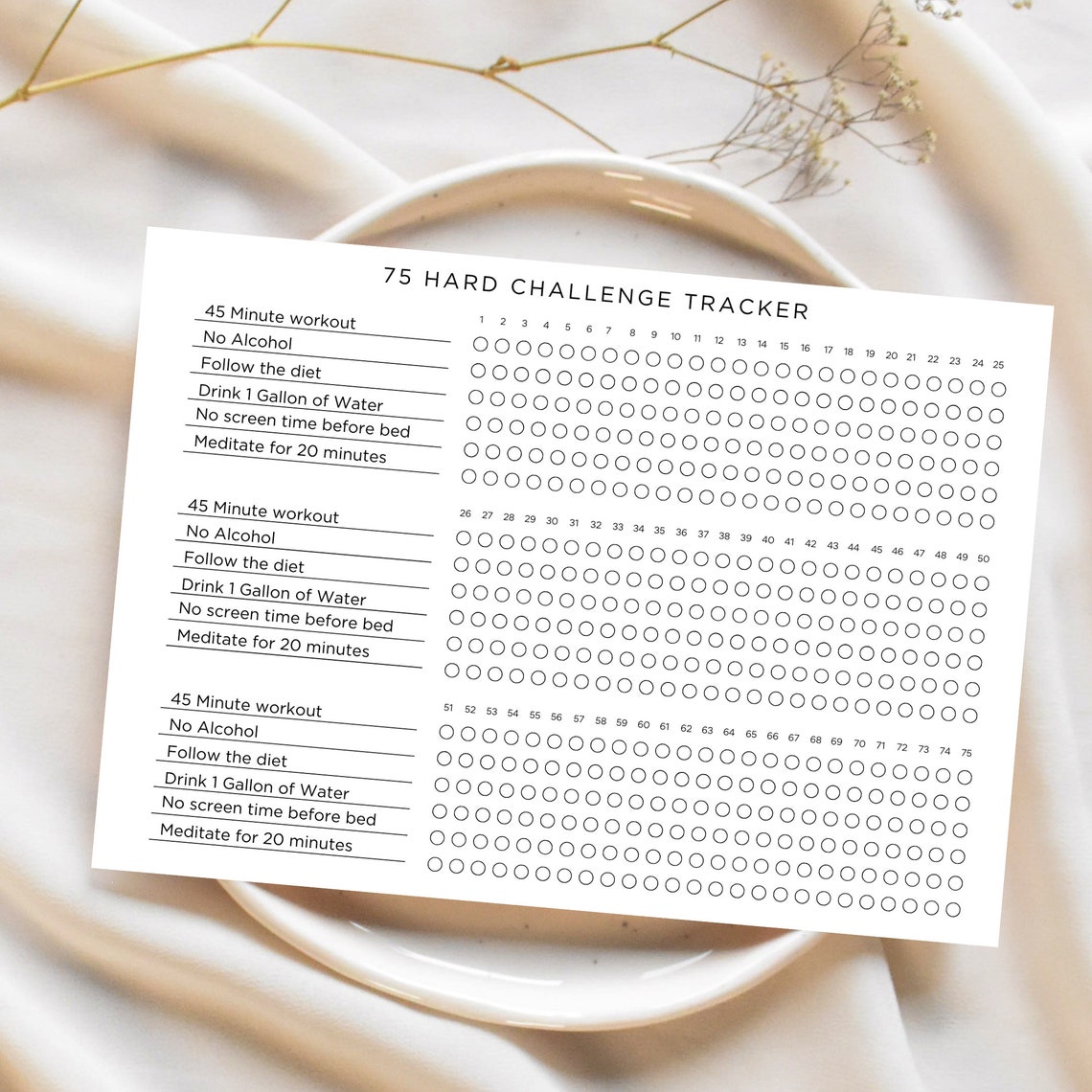 75 Hard Challenge Tracker Printable, Editable 75 Hard Challenge Tracker ...