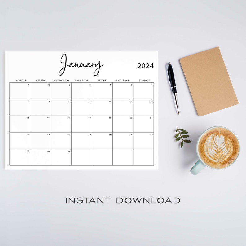 2024 Calendar Printable, 2024 Monthly Planner, US Letter, A4, Landscape ...