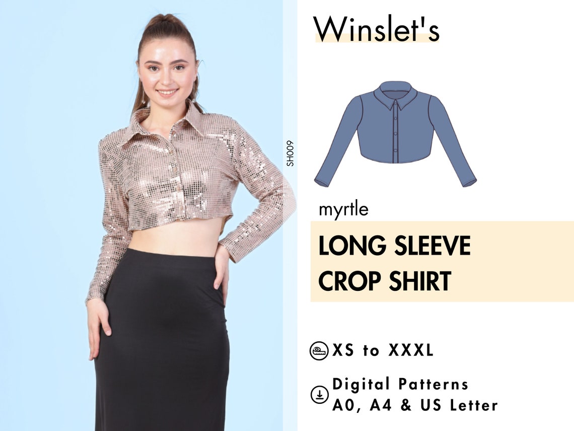 Shirt Pattern Crop Shirt Pattern Long Sleeve Top Pattern Women Shirt ...