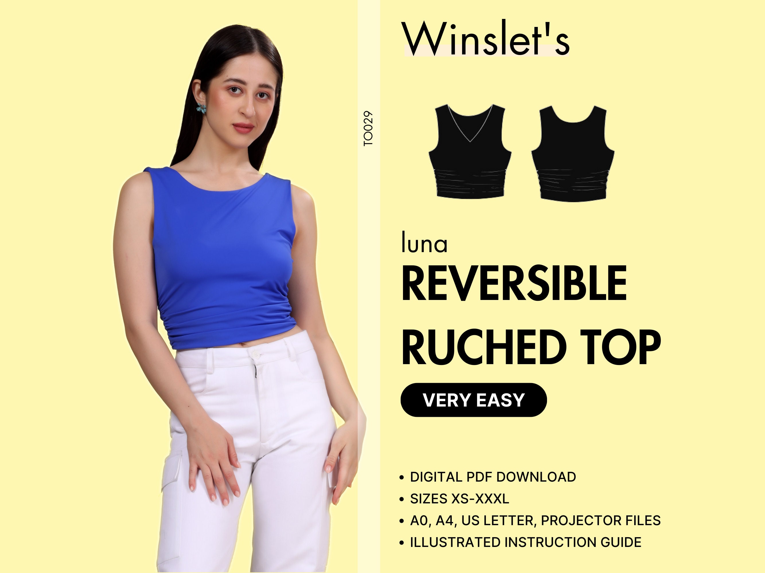 Reversible Ruched Top Sewing Pattern, Sleeveless Top Pattern for Women ...