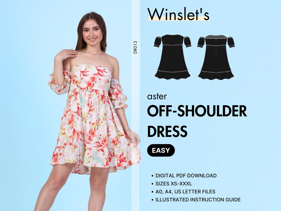 Off Shoulder Dress Sewing Pattern Midi Dress Beginners Midi Dress ...