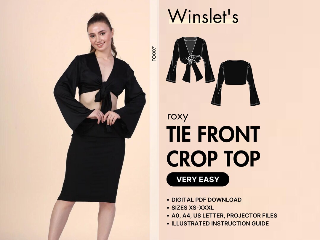 Tie Front Top Pattern by Winslet's, Crop Top Pattern, Long Sleeve Top ...
