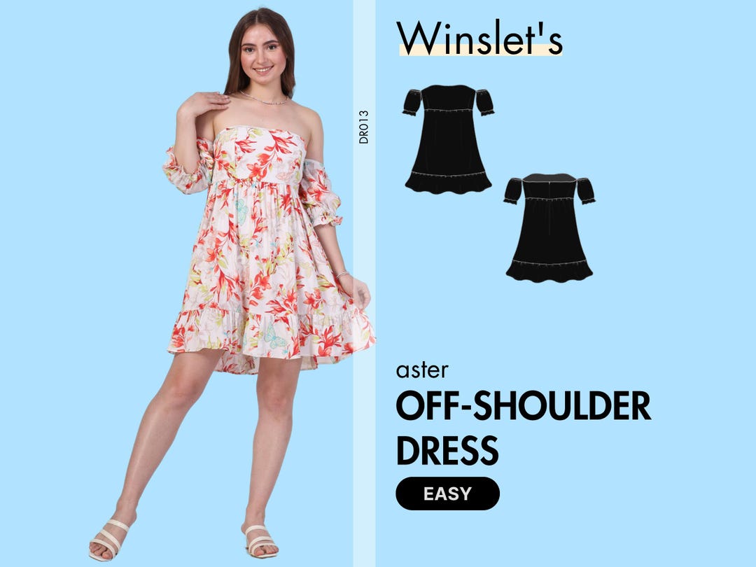 Off Shoulder Dress Sewing Pattern | Midi Dress| Beginners Midi Dress ...