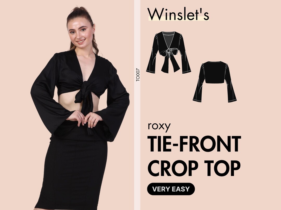 Tie Front Top Pattern by Winslet's, Crop Top Pattern, Long Sleeve Top ...