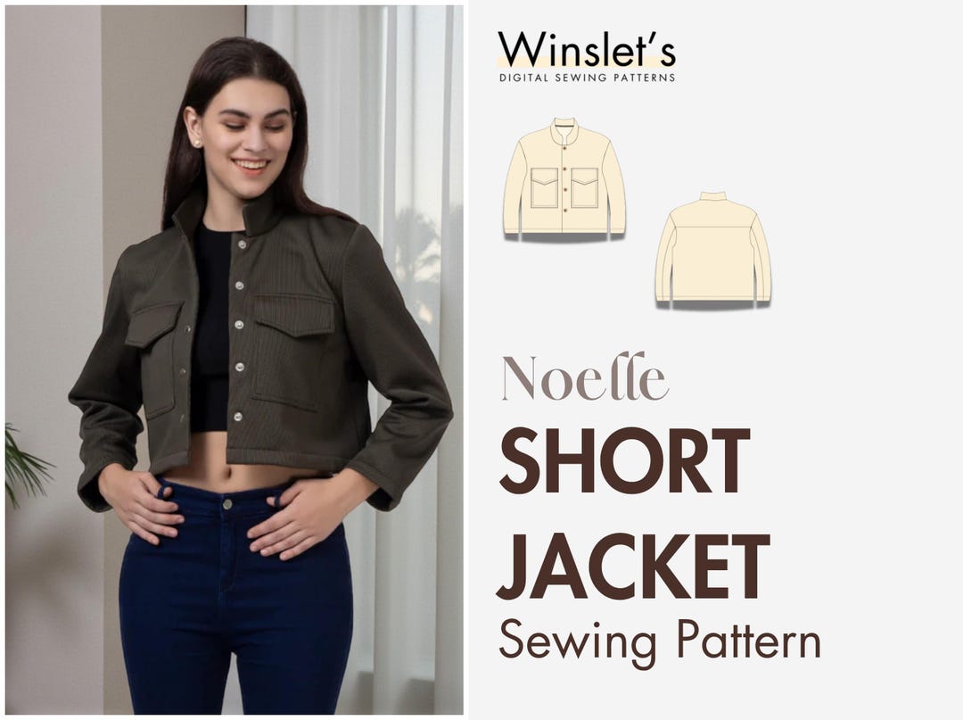 Short Jacket Pattern| Cropped Utility Jacket With Button-front Closure ...