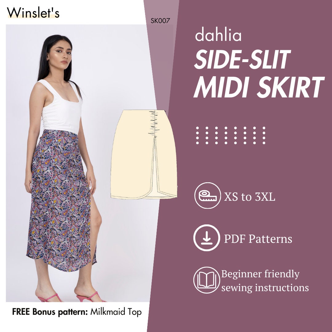 Slit Skirt Pattern Midi Skirt Sewing Pattern Easy Summer Skirt Pattern Skirt Sewing Pattern for ...