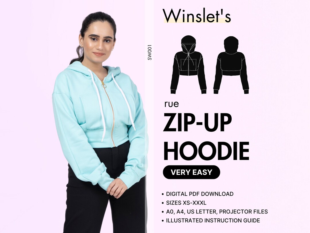 Hoodie Pattern, Easy Sewing Pattern, Digital Pattern, Zip up Hoodie ...