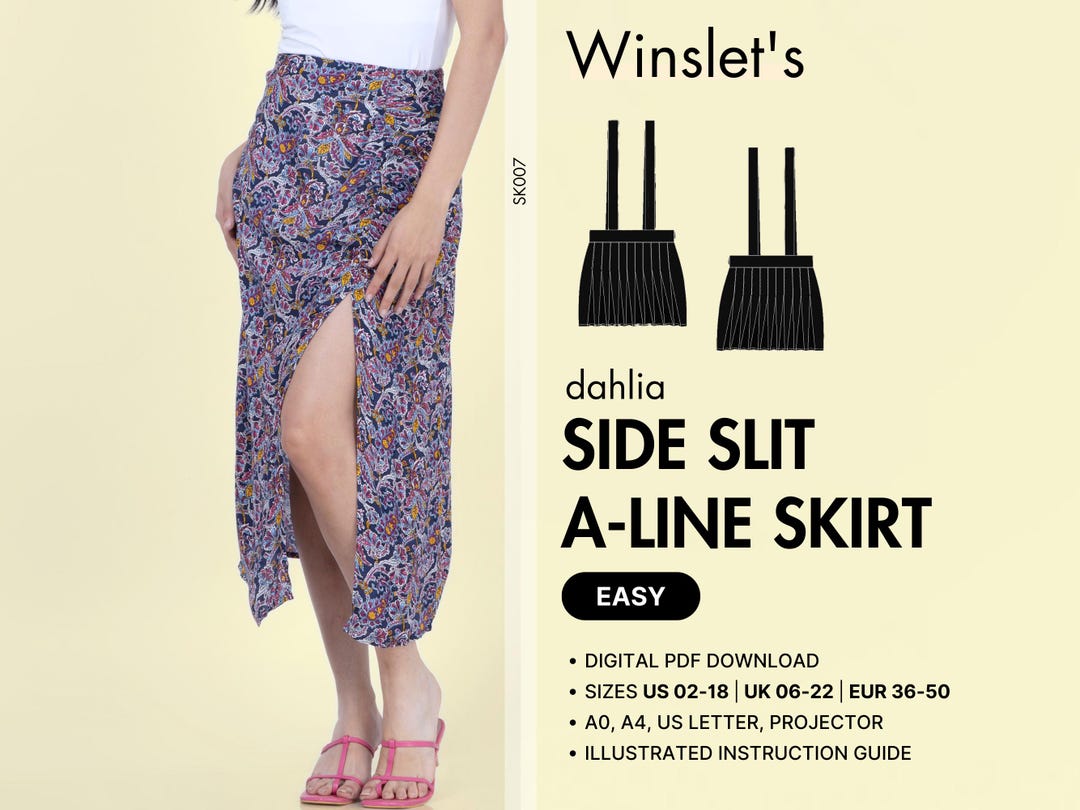 Slit Skirt Pattern A Line Skirt Pattern Easy Summer Skirt Pattern Skirt Sewing Pattern for Women ...