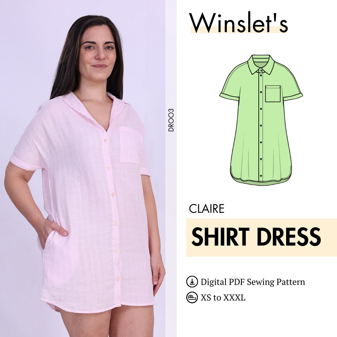 Shirt Dress Pattern by Winslet's, Easy Sewing Pattern, Instant Download ...