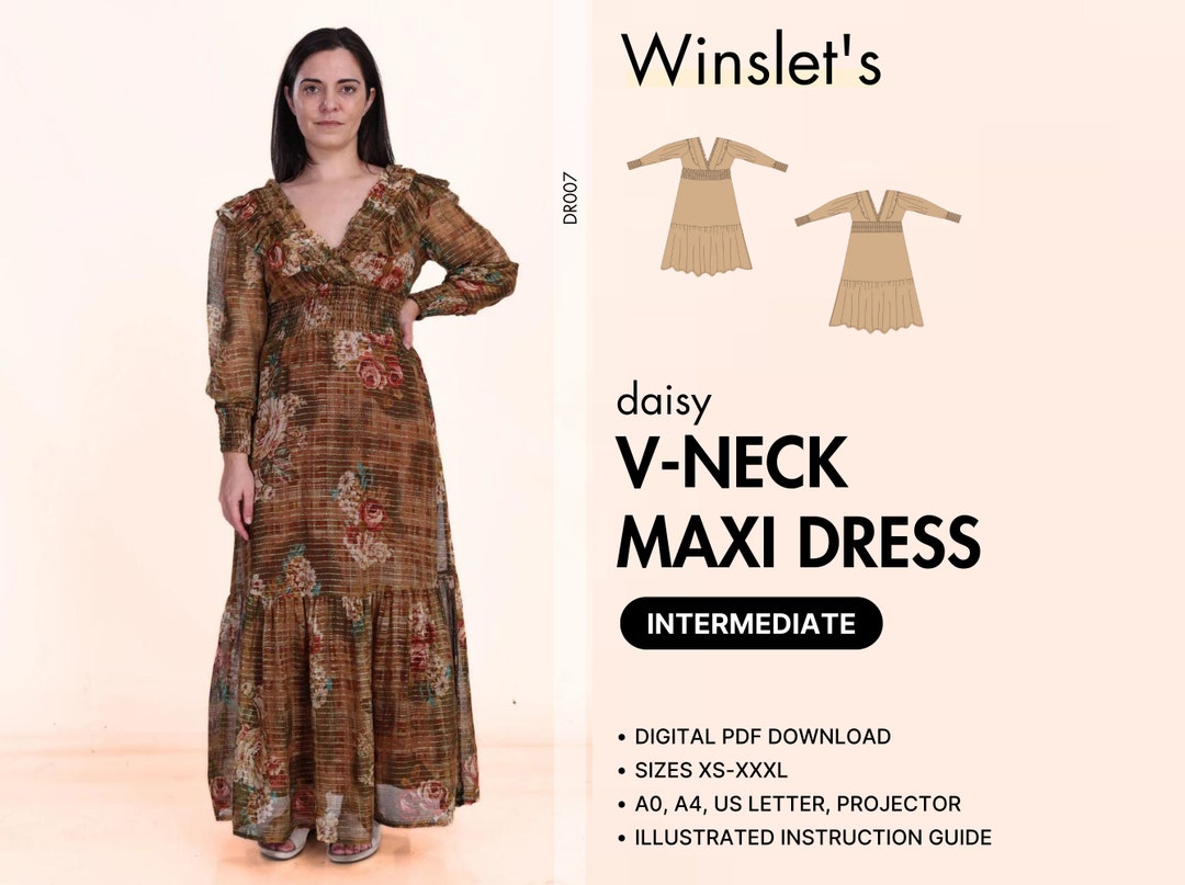 V Neck Dress Pattern| Maxi Dress Pattern| Women's Pattern With Sewing ...