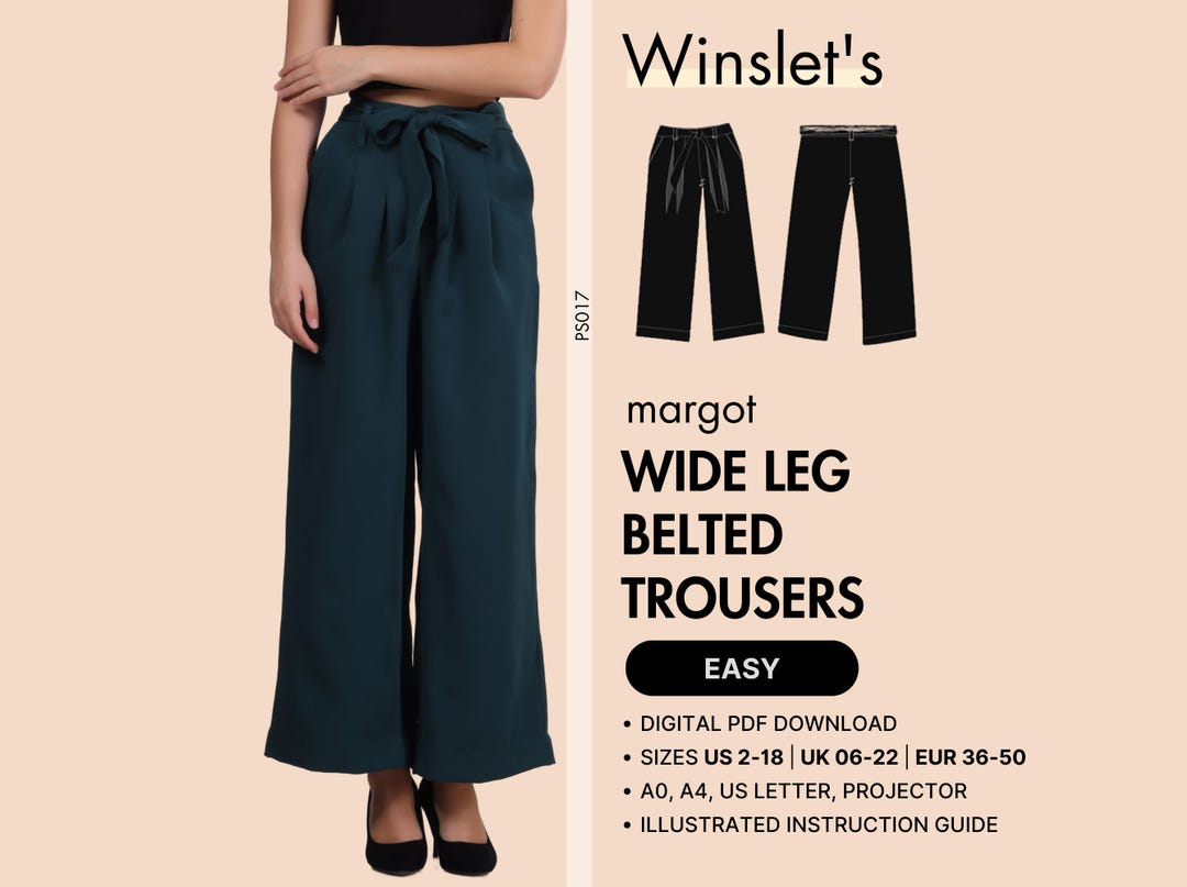 Classic Wide-leg Trousers Sewing Pattern High-waist Design With Self ...