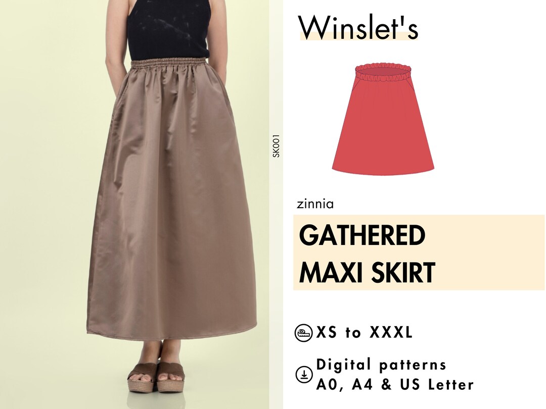 Gathered Skirt Pattern, Maxi Skirt Pattern, Easy Skirt Pattern, Digital ...