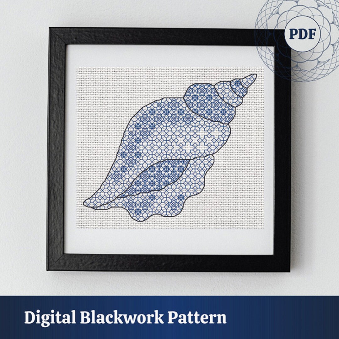 Blackwork PDF Pattern - Sea Shell - Marine Life - Embroidery Digital ...