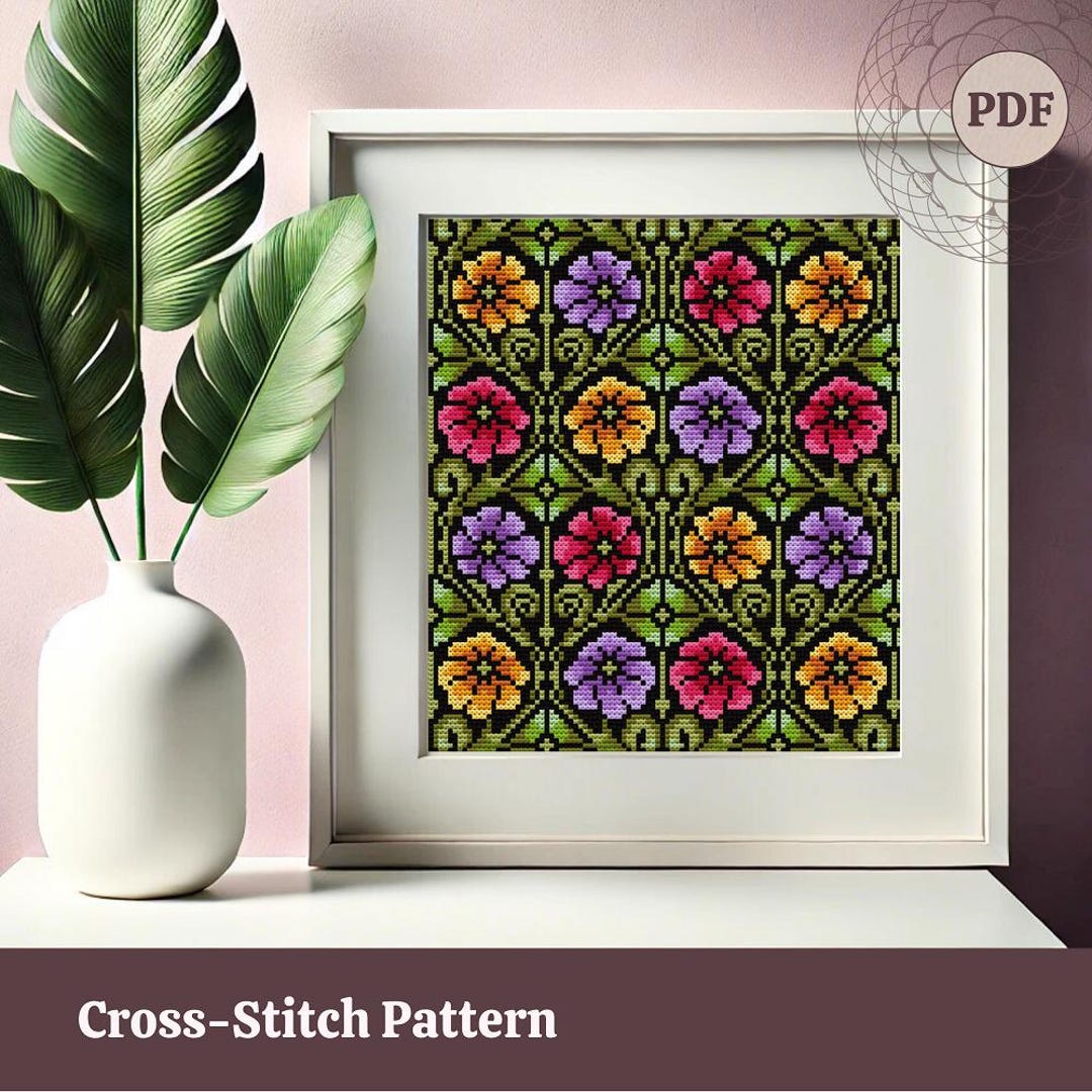 Colorful Floral Repeat Cross-stitch Pattern - Several Colors - Pattern ...