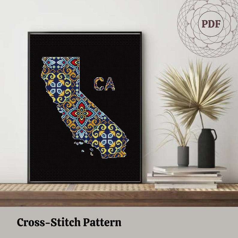 California Map Cross-stitch Pattern: Colorful State Design (PDF) - Etsy