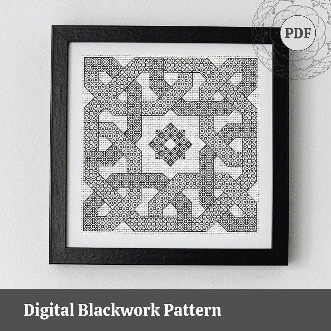 Blackwork PDF Pattern - Eastern Motifs - Embroidery Digital Scheme ...