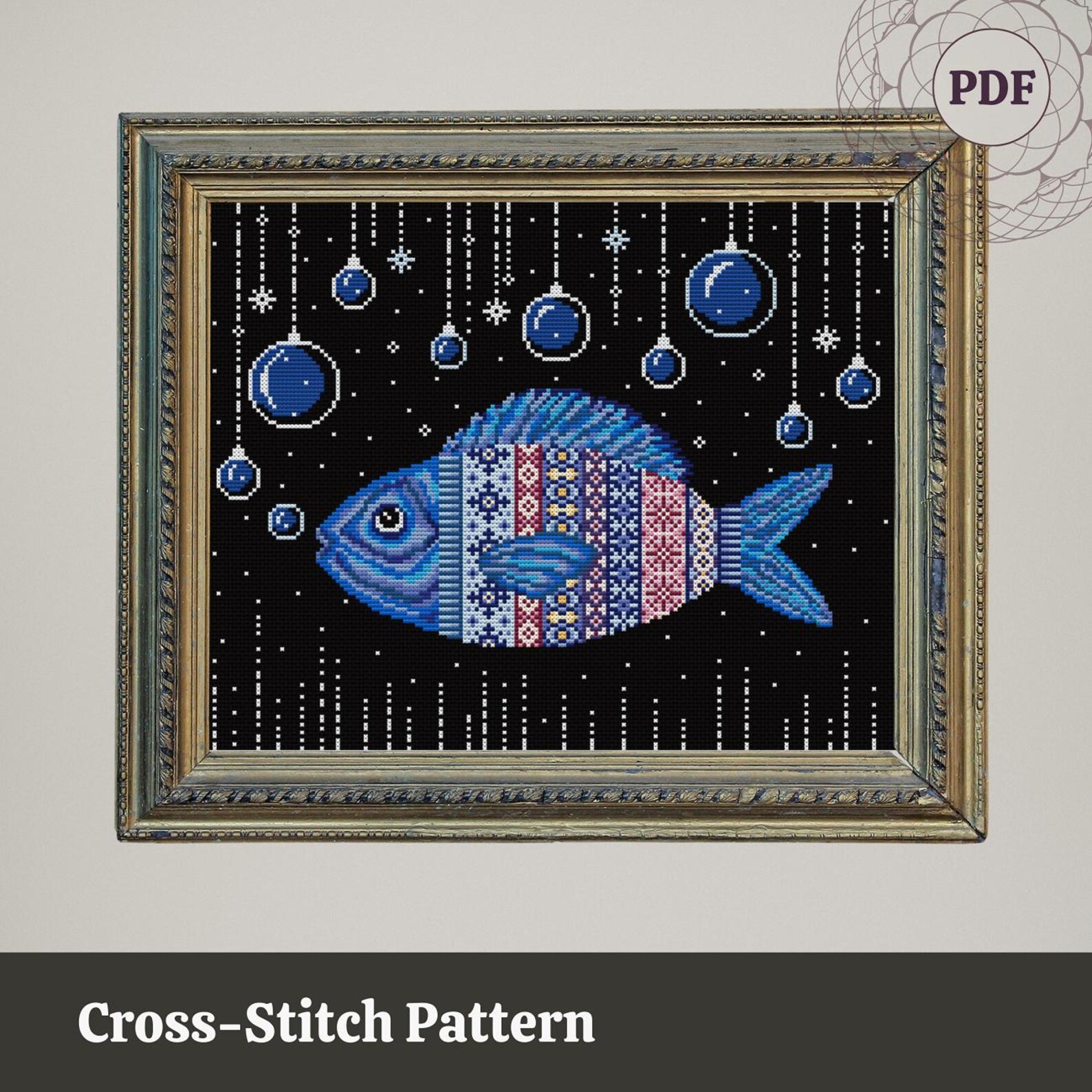 Christmas Fish Cross-stitch Pattern - Modern Embroidery Digital Scheme ...