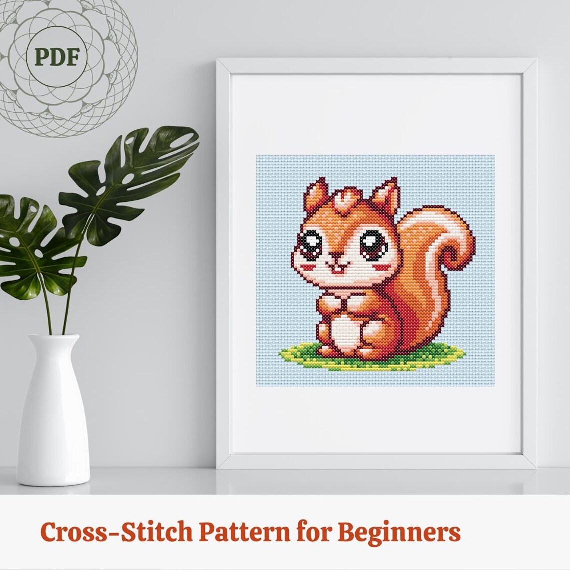 Cross-stitch Pattern - Embroidery Digital Scheme - Cute Squirrel ...