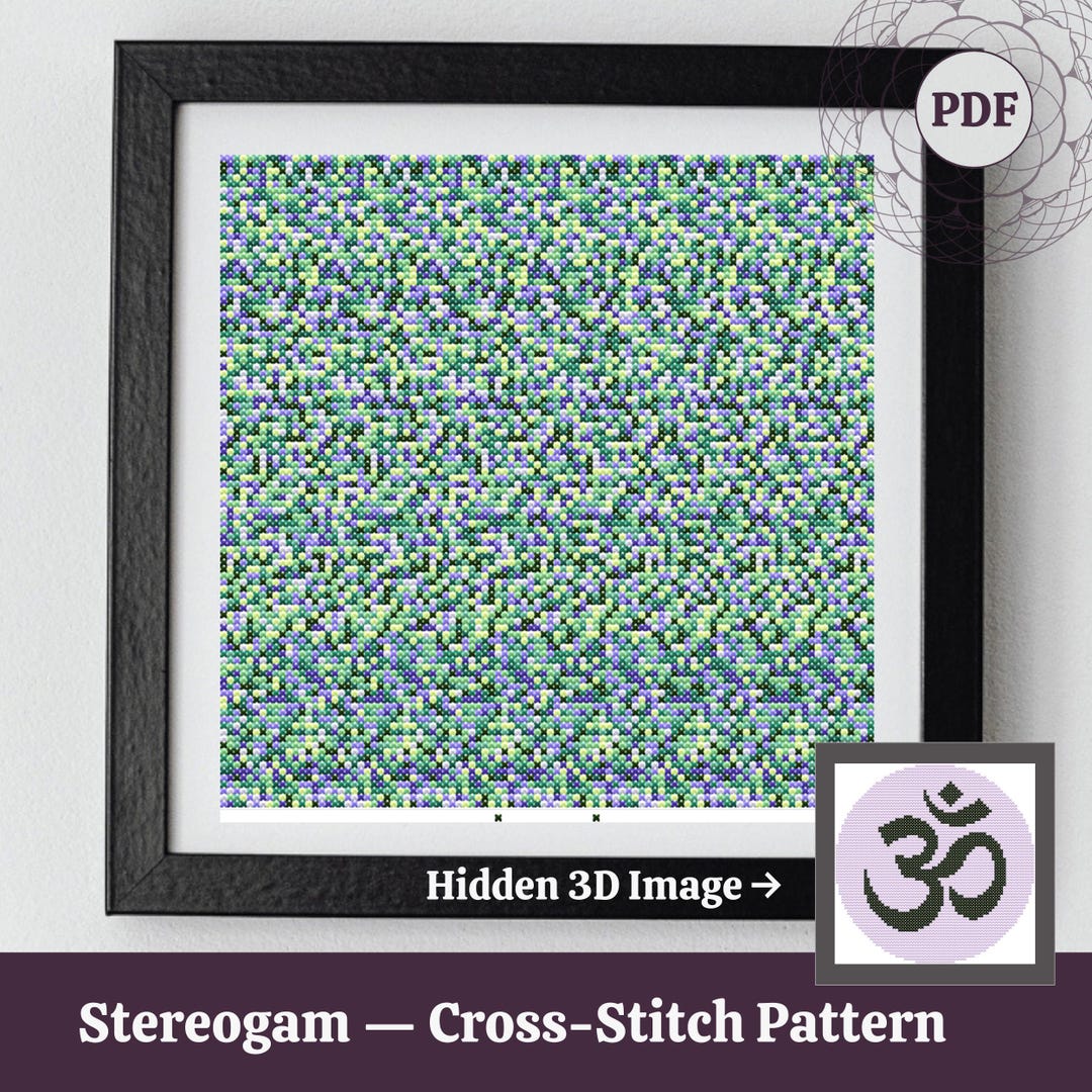 Stereogram Cross-stitch Pattern - 3D Om Hidden Symbol - Optical ...