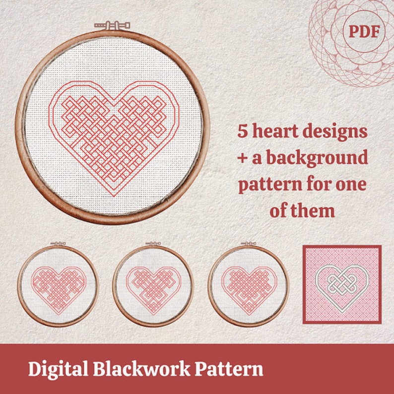 Blackwork PDF Pattern - Celtic Hearts - Embroidery Digital Scheme ...