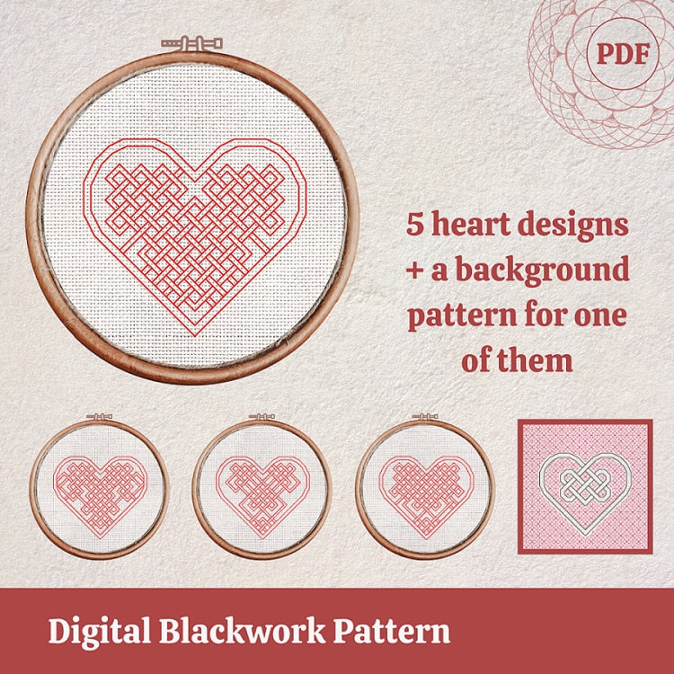 Blackwork PDF Pattern - Celtic Hearts - Embroidery Digital Scheme ...