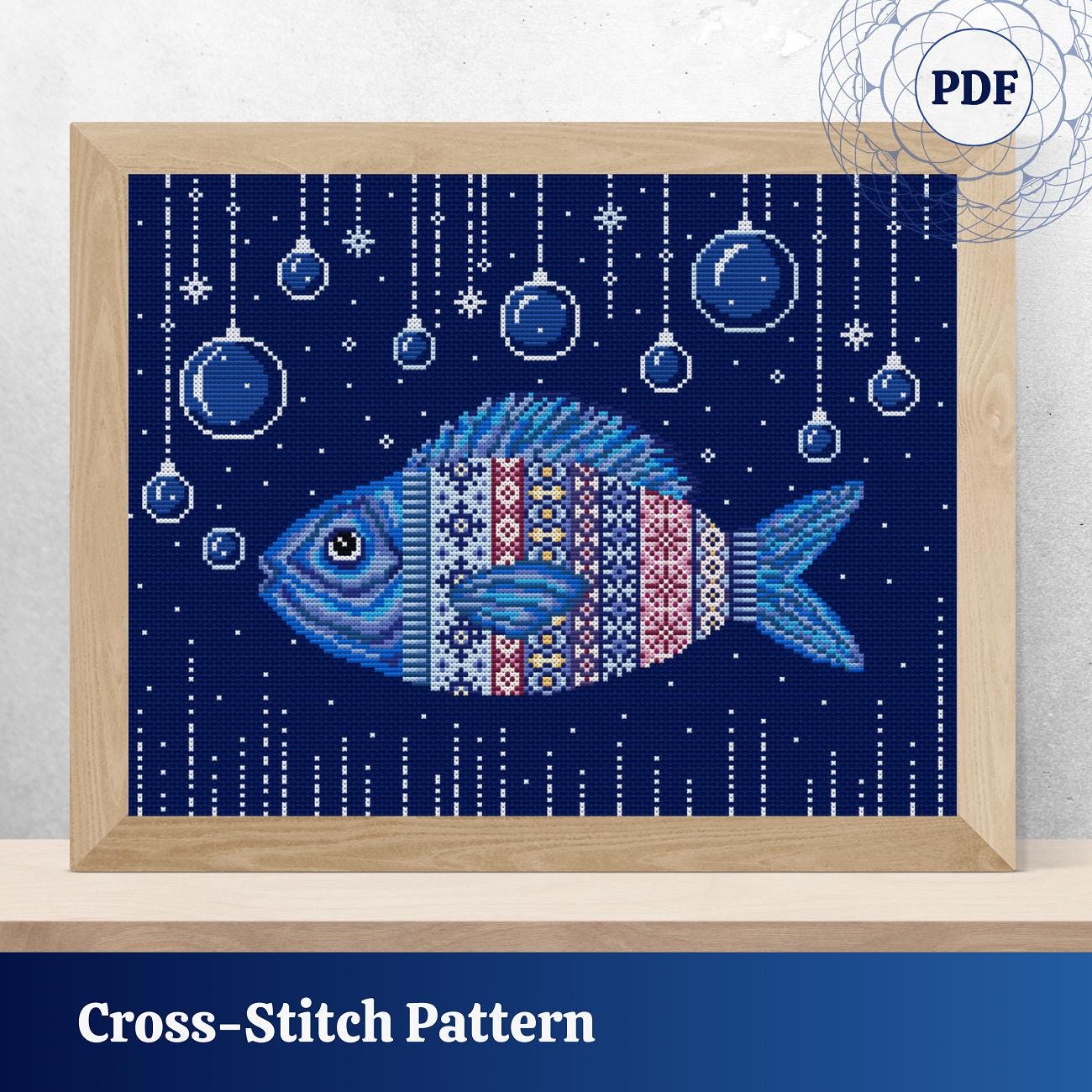 Christmas Fish Cross-stitch Pattern - Modern Embroidery Digital Scheme ...