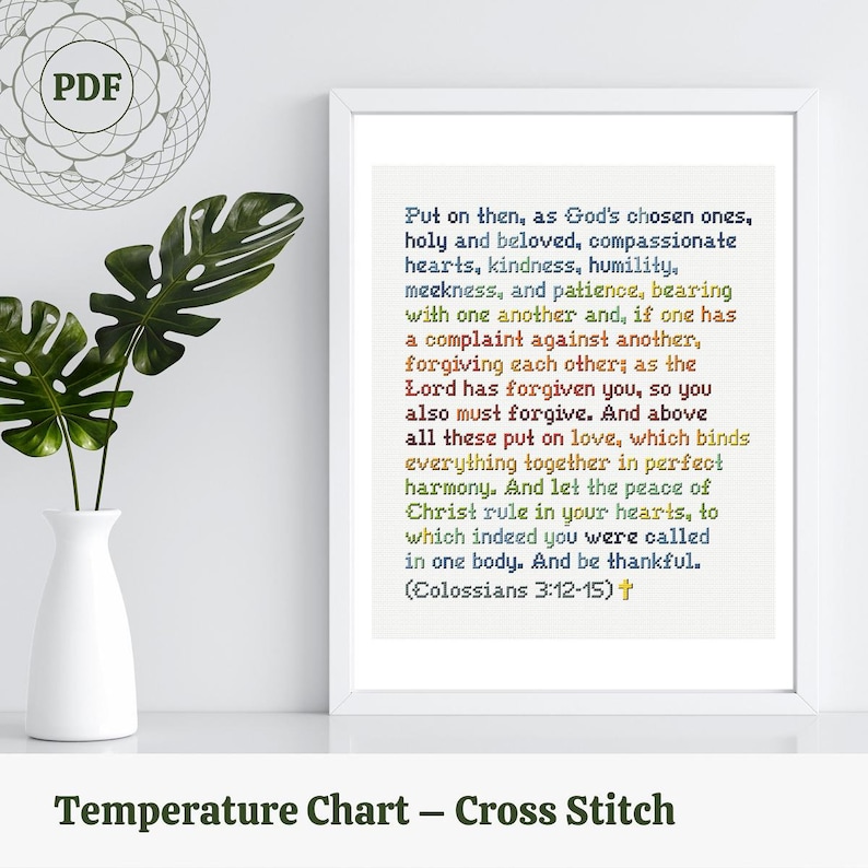 Temperature Chart Bible Verse - Cross-stitch PDF Pattern - Colorful ...